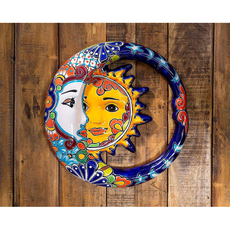 Arlmont & Co. Odran Handmade Mexican Talavera Large Ceramic Eclipse Wall Art Sun Moon Decor ...